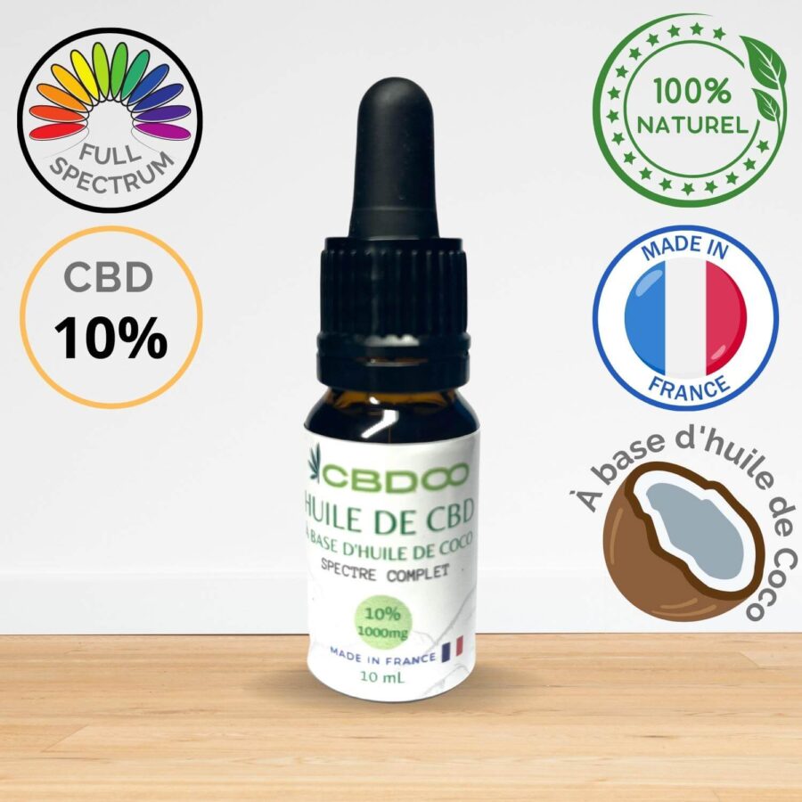 Huile de CBD 10% BASE COCO – FULL SPECTRUM - France - CBDOO